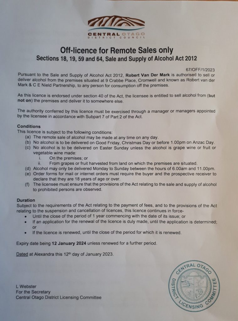 Alcohol licence - Ariosa Wines
